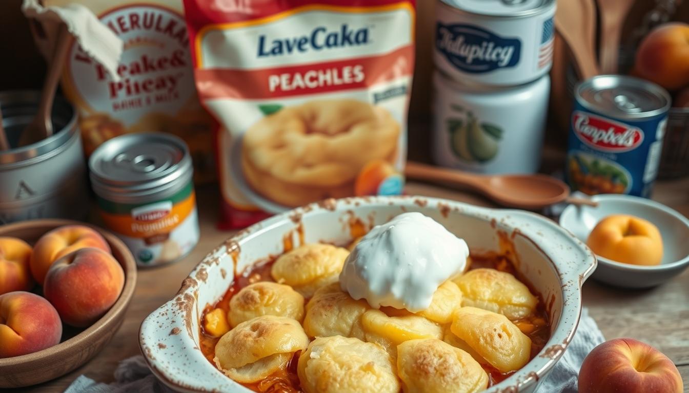 Delicious Peach cobbler with cake mix and canned peaches in 30 minutes